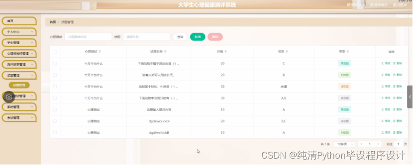 Django计算机毕业设计大学生心理健康测评系统python 源码程序 Lw 远程部署